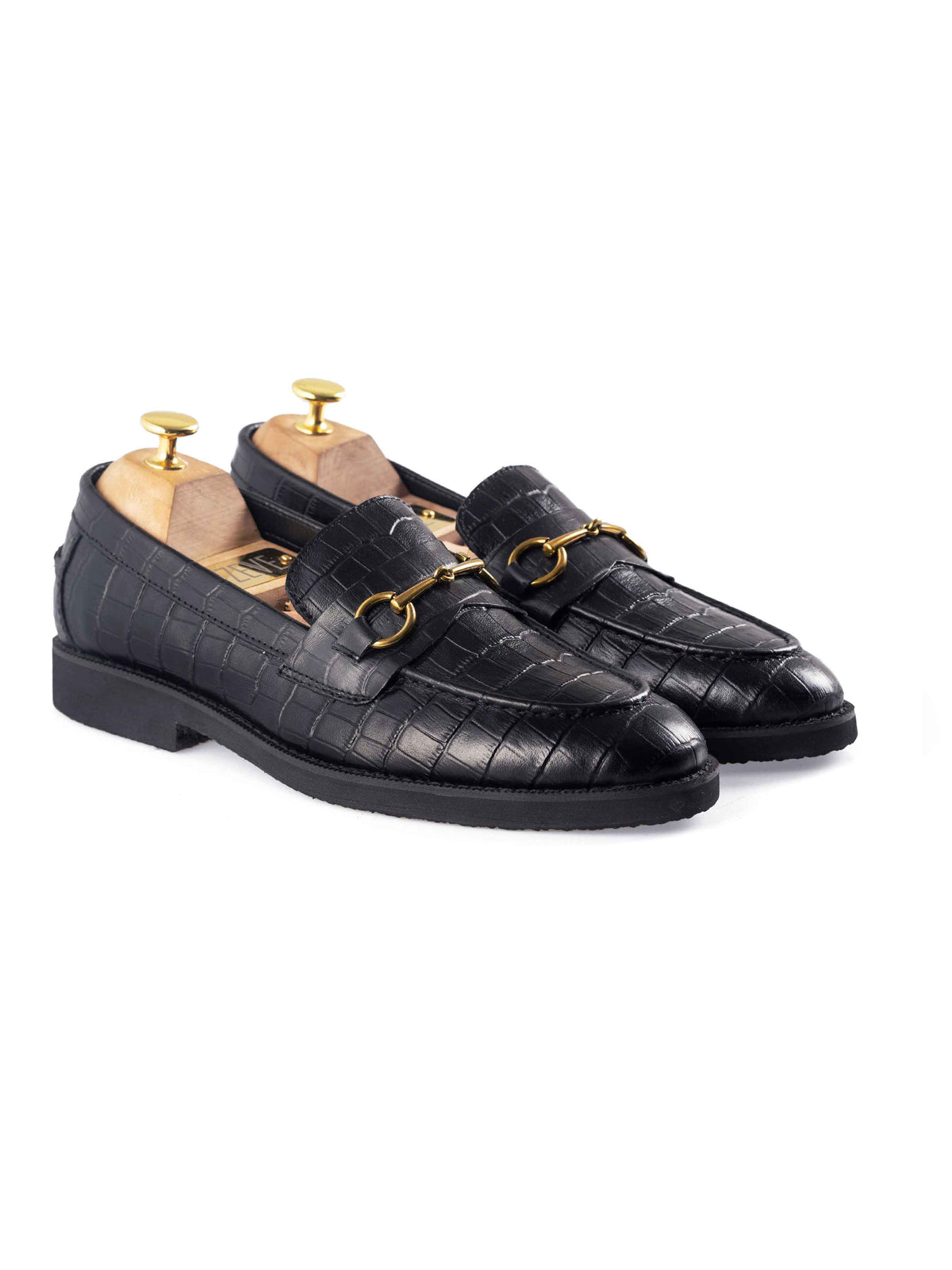 Penny Loafer Horsebit Buckle - Black Croco Leather (Crepe Sole) – Zeve Shoes