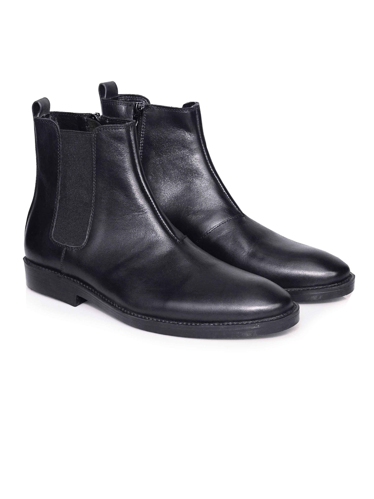 Chelsea Boots With Zipper - Solid Black Leather (Crepe Sole) – Zeve Shoes