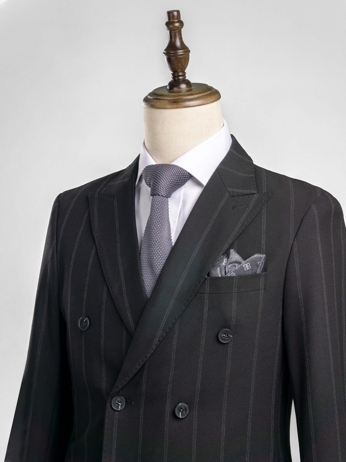 Double Breasted Suit Blazer - Black Wide Stripe (Peak Lapel) – Zeve Shoes