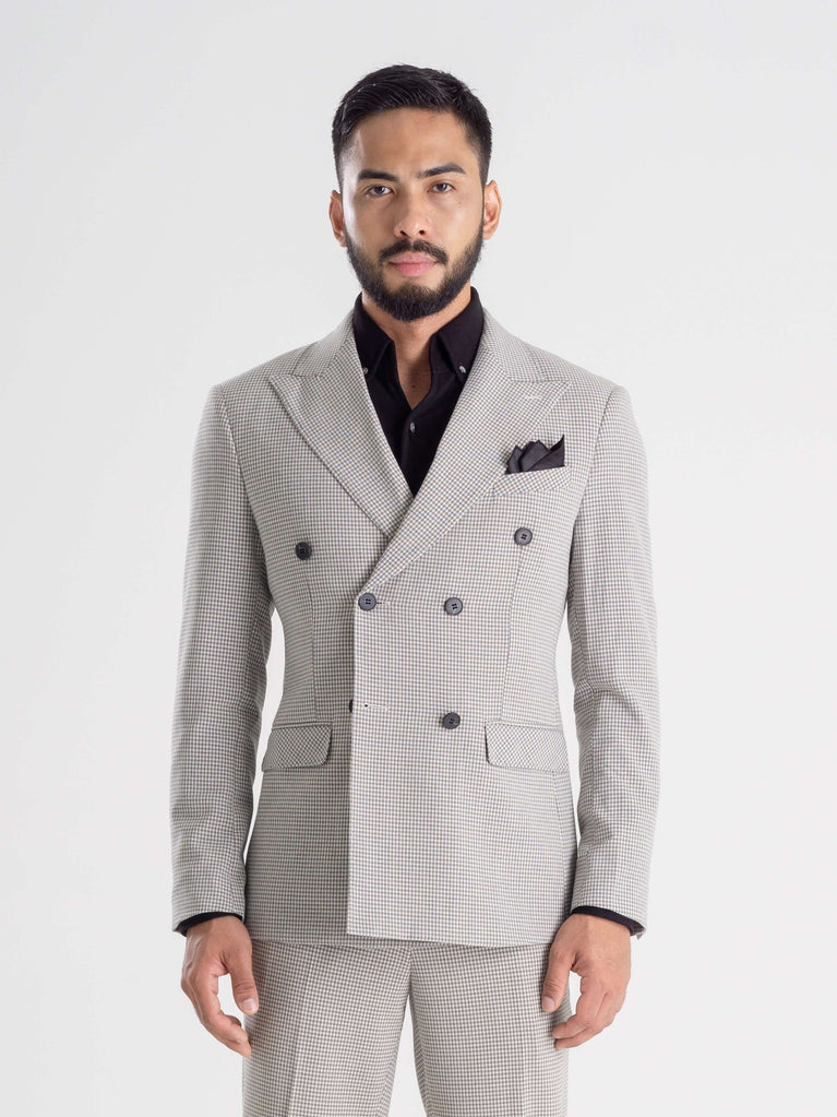 Double Breasted Suit Blazer - Ash Grey Plaid (Peak Lapel) – Zeve Shoes