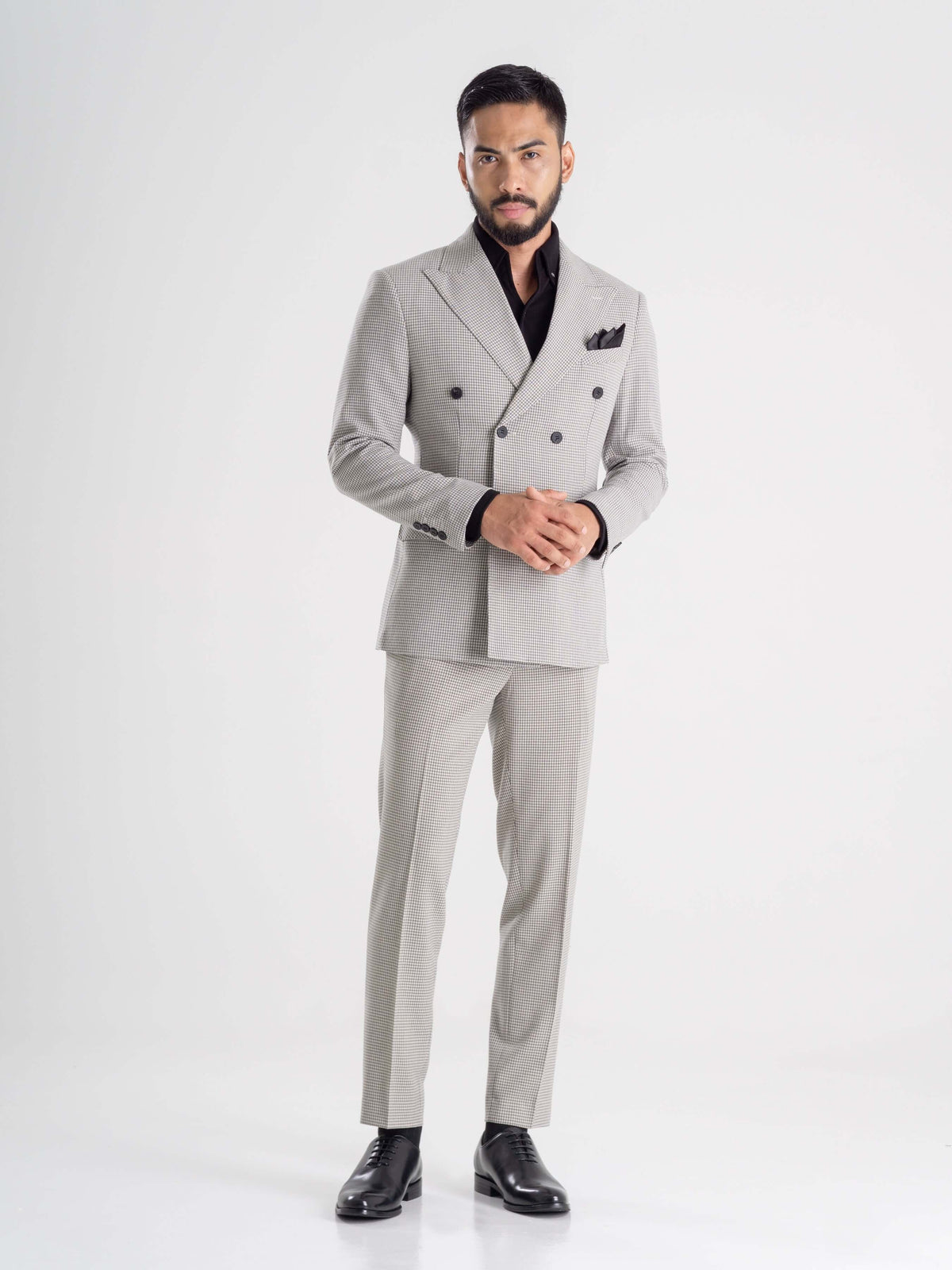 Double Breasted Suit Blazer - Ash Grey Plaid (Peak Lapel) – Zeve Shoes