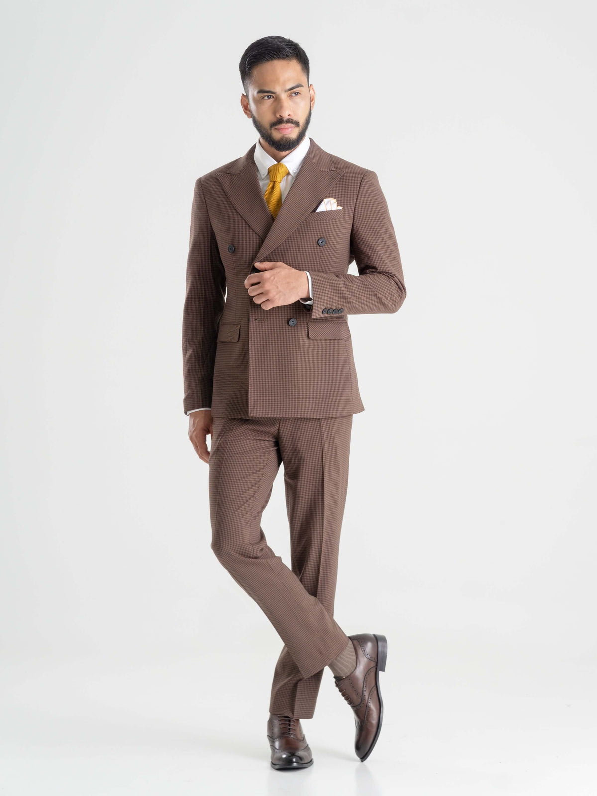 Double Breasted Suit Blazer - Coffee Plaid (Peak Lapel) – Zeve Shoes