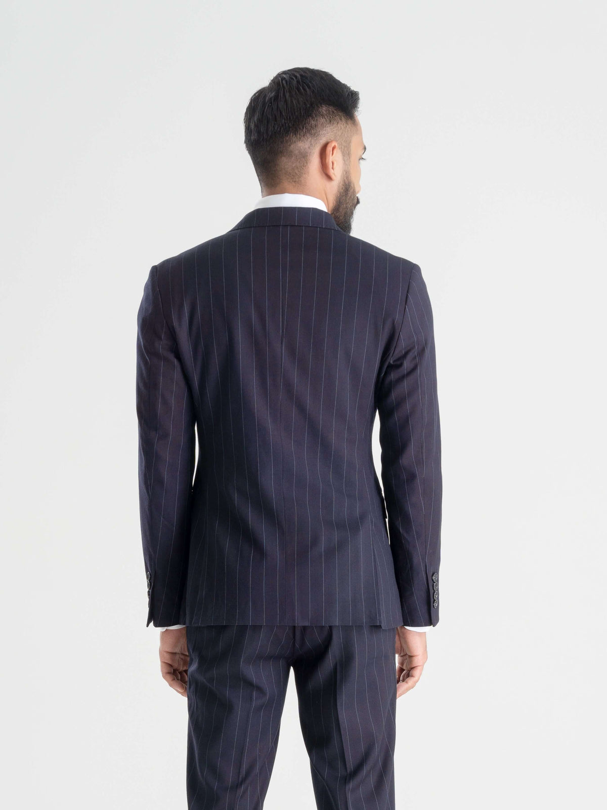Double Breasted Suit Blazer - Deep Blue Stripe (Peak Lapel) – Zeve Shoes