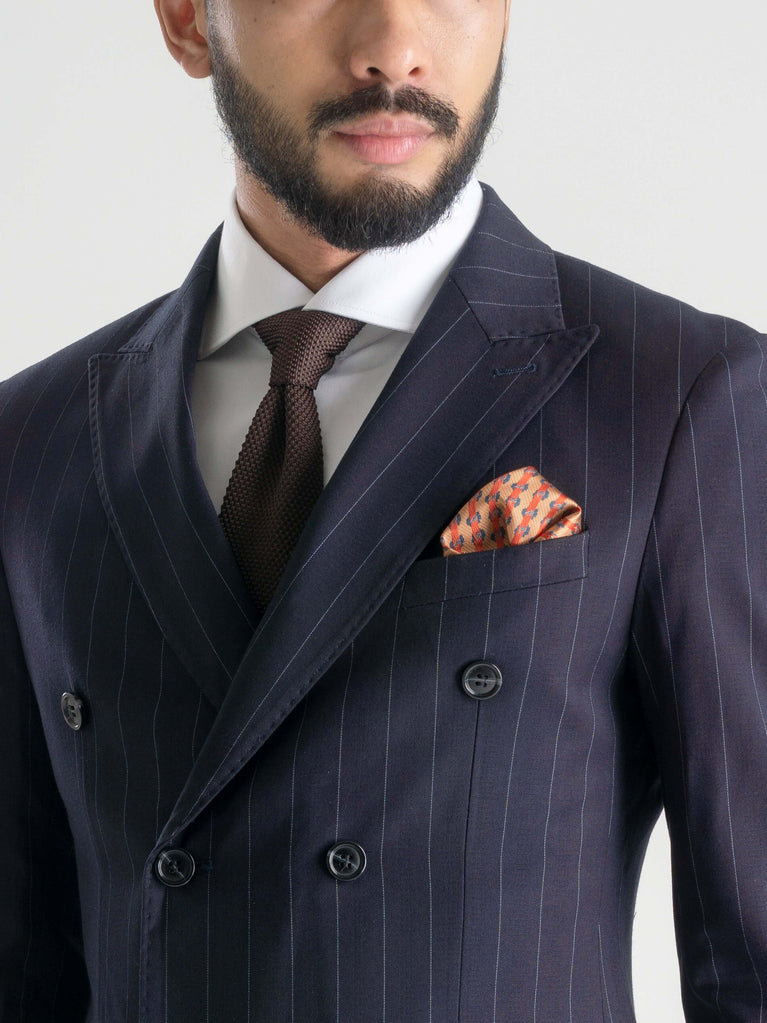 Double Breasted Suit Blazer - Deep Blue Stripe (Peak Lapel) – Zeve Shoes