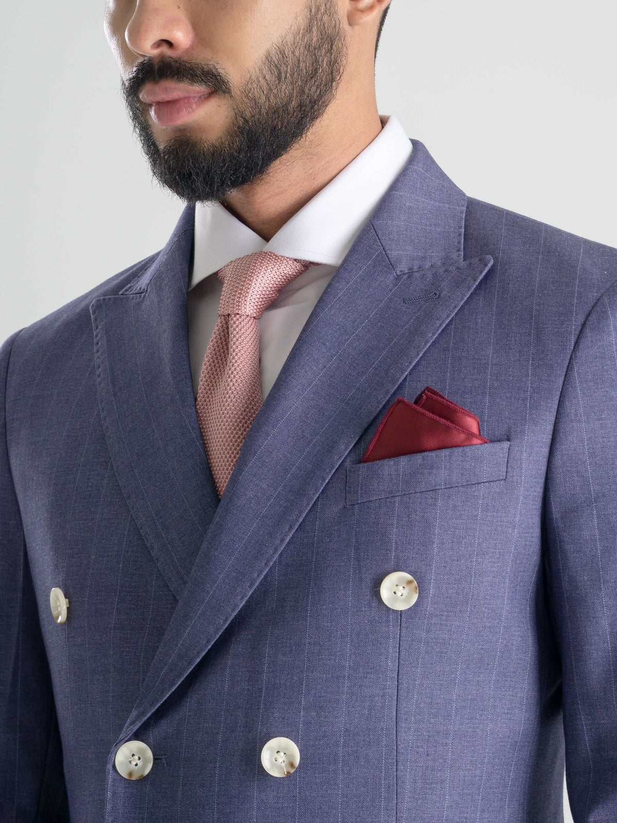 Double Breasted Suit Blazer - Iris Blue Stripe (Peak Lapel) – Zeve Shoes