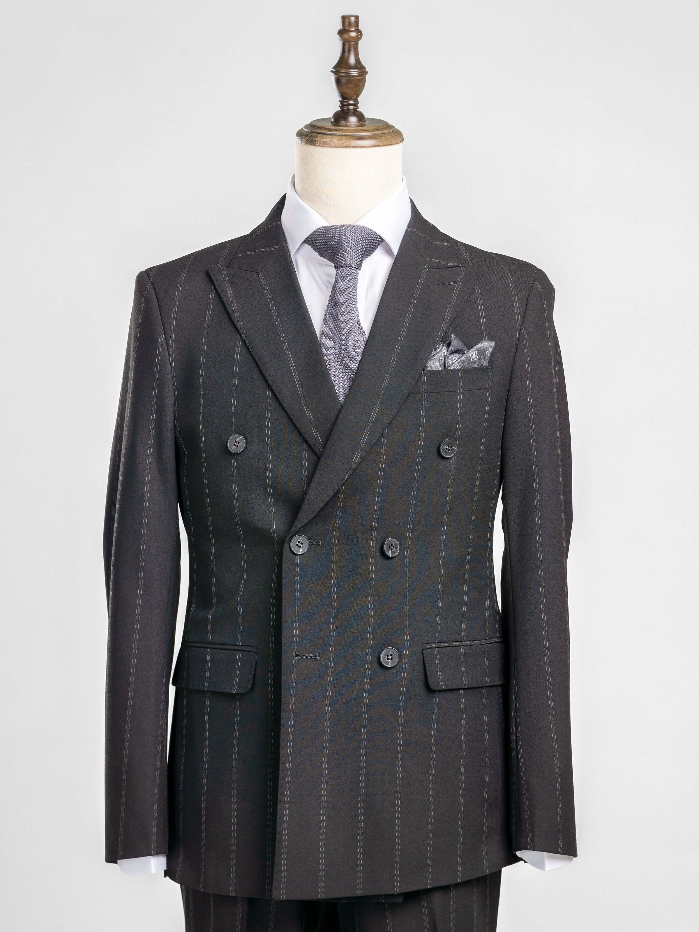 Double Breasted Suit Blazer - Black Wide Stripes (Peak Lapel) | Zeve Shoes