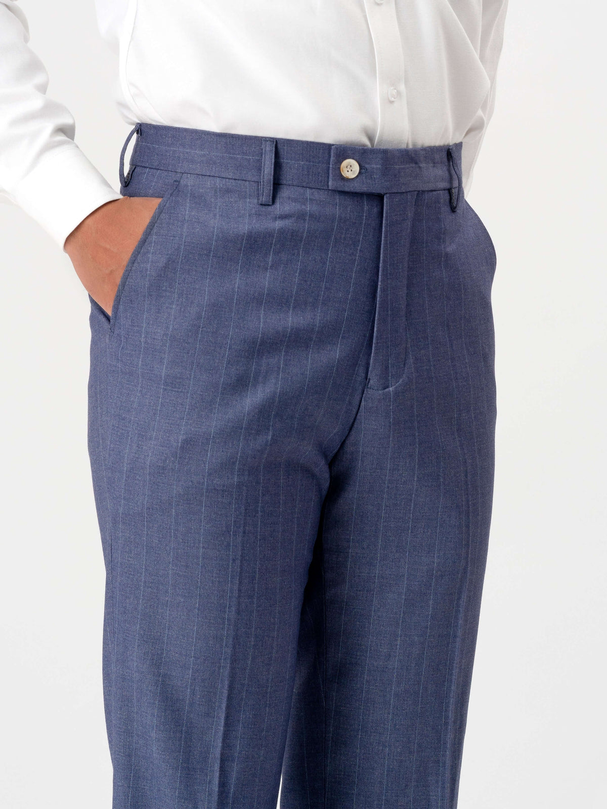 Trousers With Belt Loop - Iris Blue Stripes (Slim Straight) | Zeve Shoes