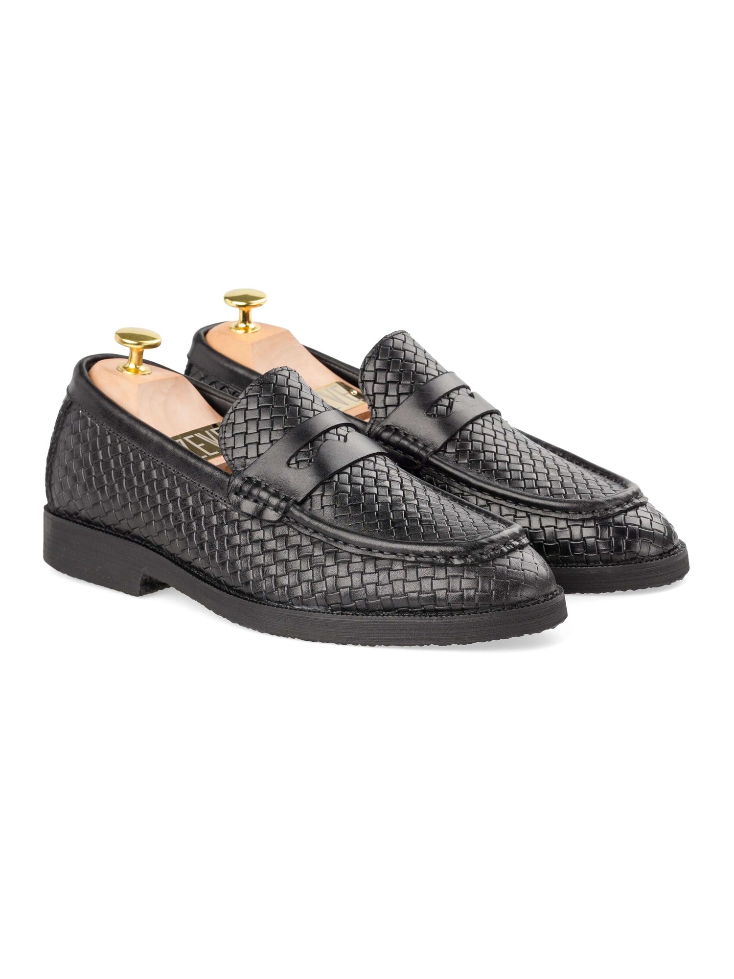 Penny Moccasin Loafer Black Woven Leather Crepe Sole Zeve Shoes