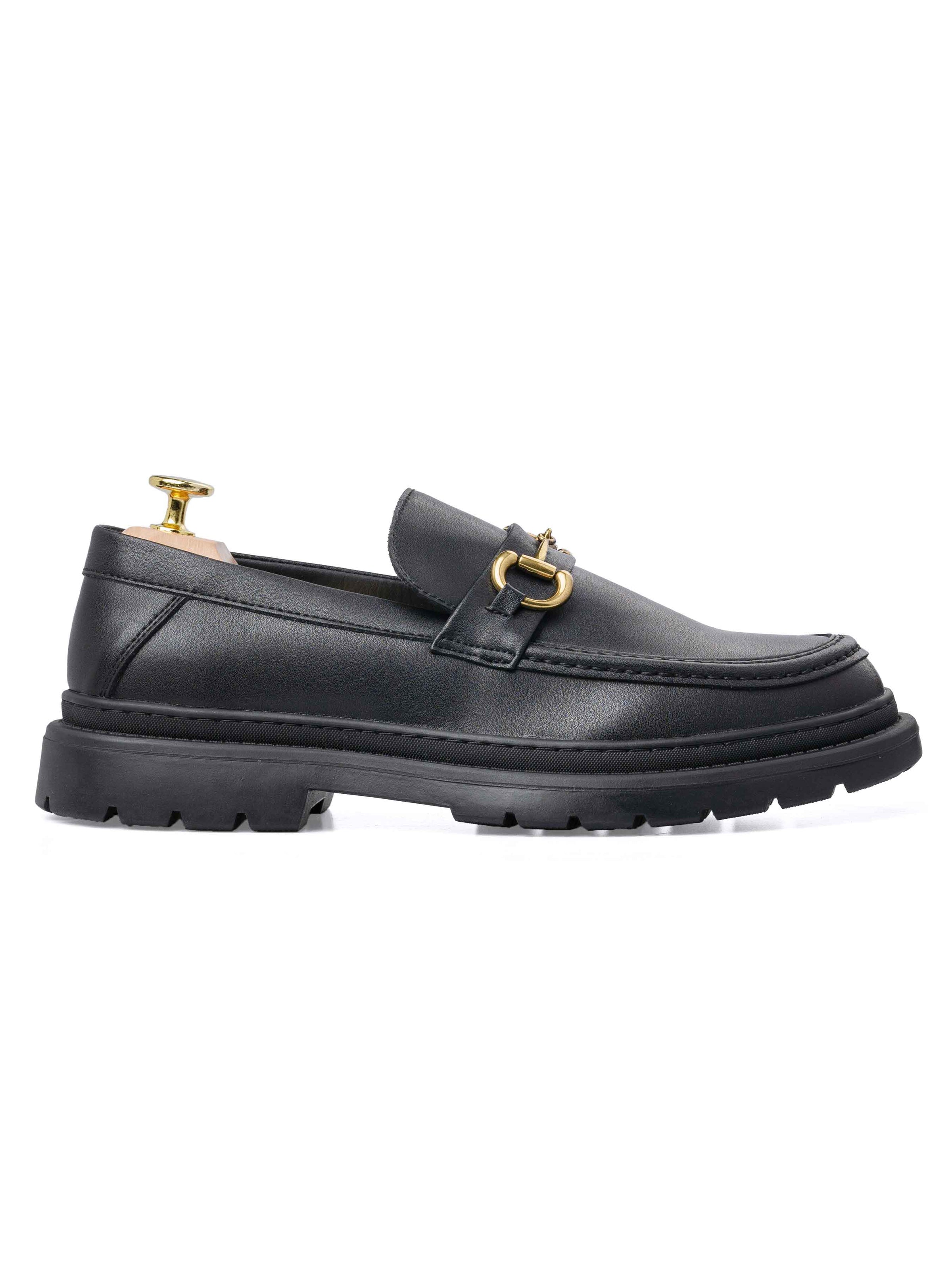 Maurice Moccasin Buckle Loafer - Solid Black (Chunky Sole) | Zeve Shoes