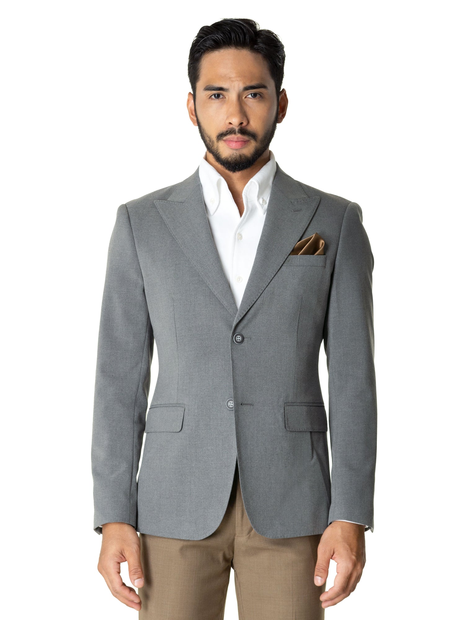 Single Breasted Suit Blazer - Grey Plain (Peak Lapel) | Zeve Shoes