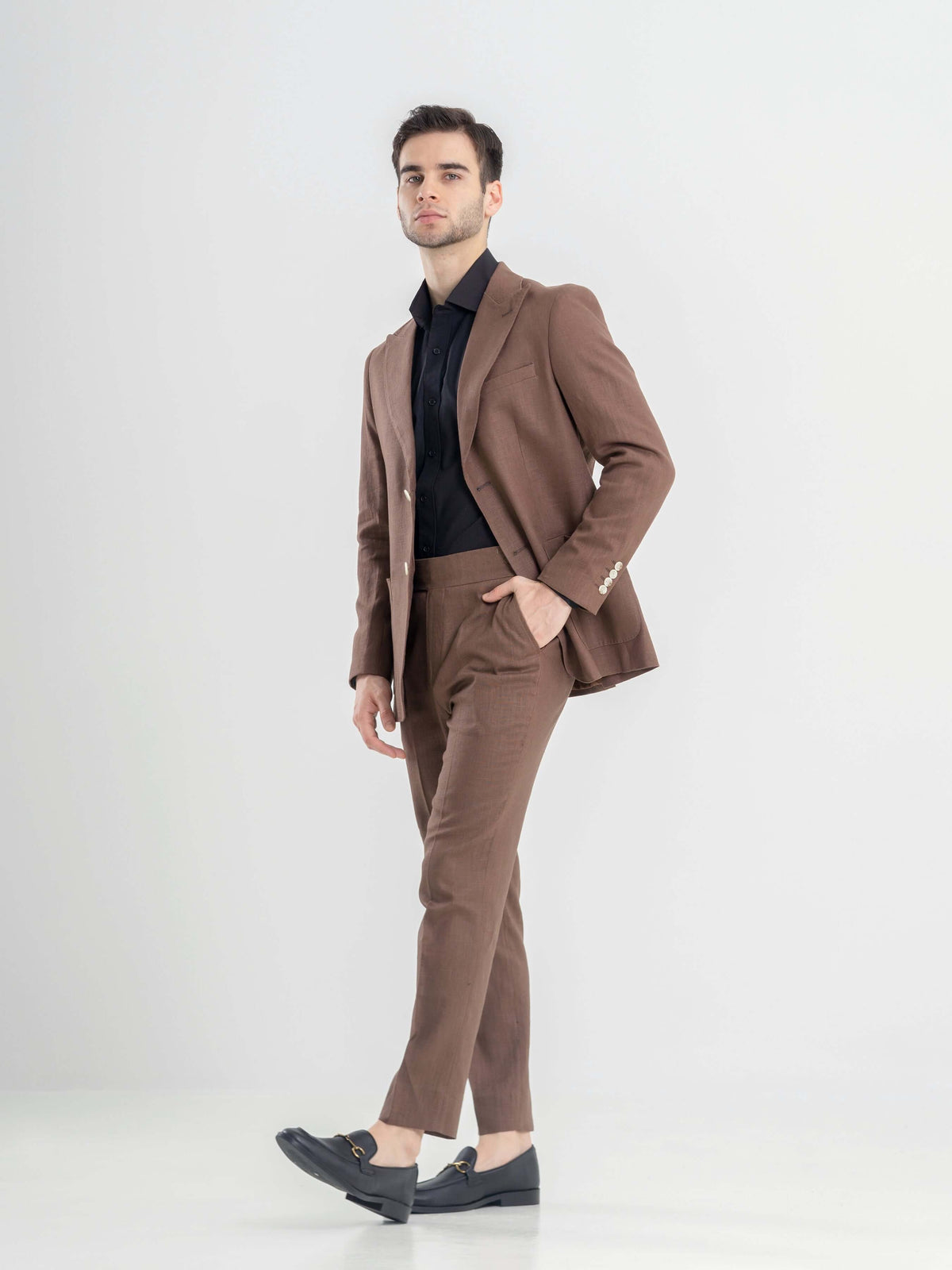 Single Breasted Suit Blazer - Linen Coffee Plain (Peak Lapel) – Zeve Shoes
