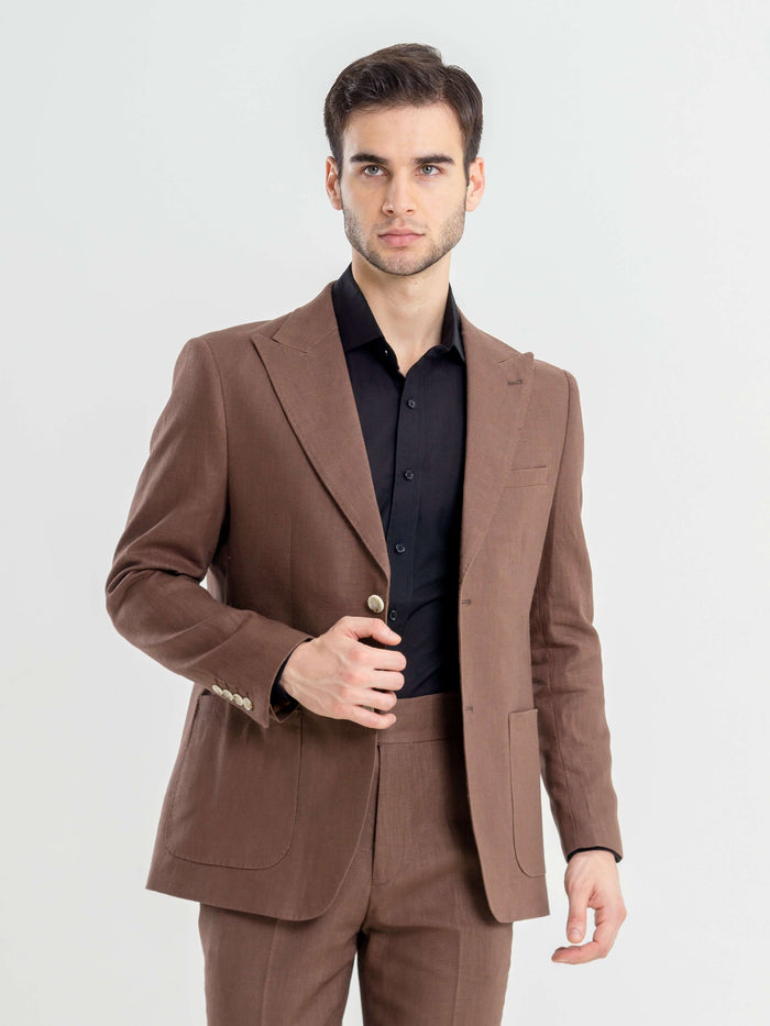 Single Breasted Suit Blazer - Linen Coffee Plain (Peak Lapel) – Zeve Shoes