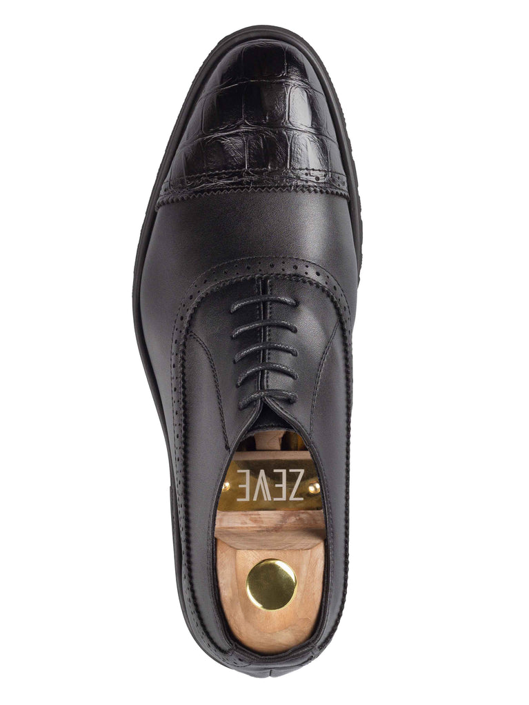 Howard Oxford Croco Cap Toe - Black Lace Up (Flexi-Sole) – Zeve Shoes