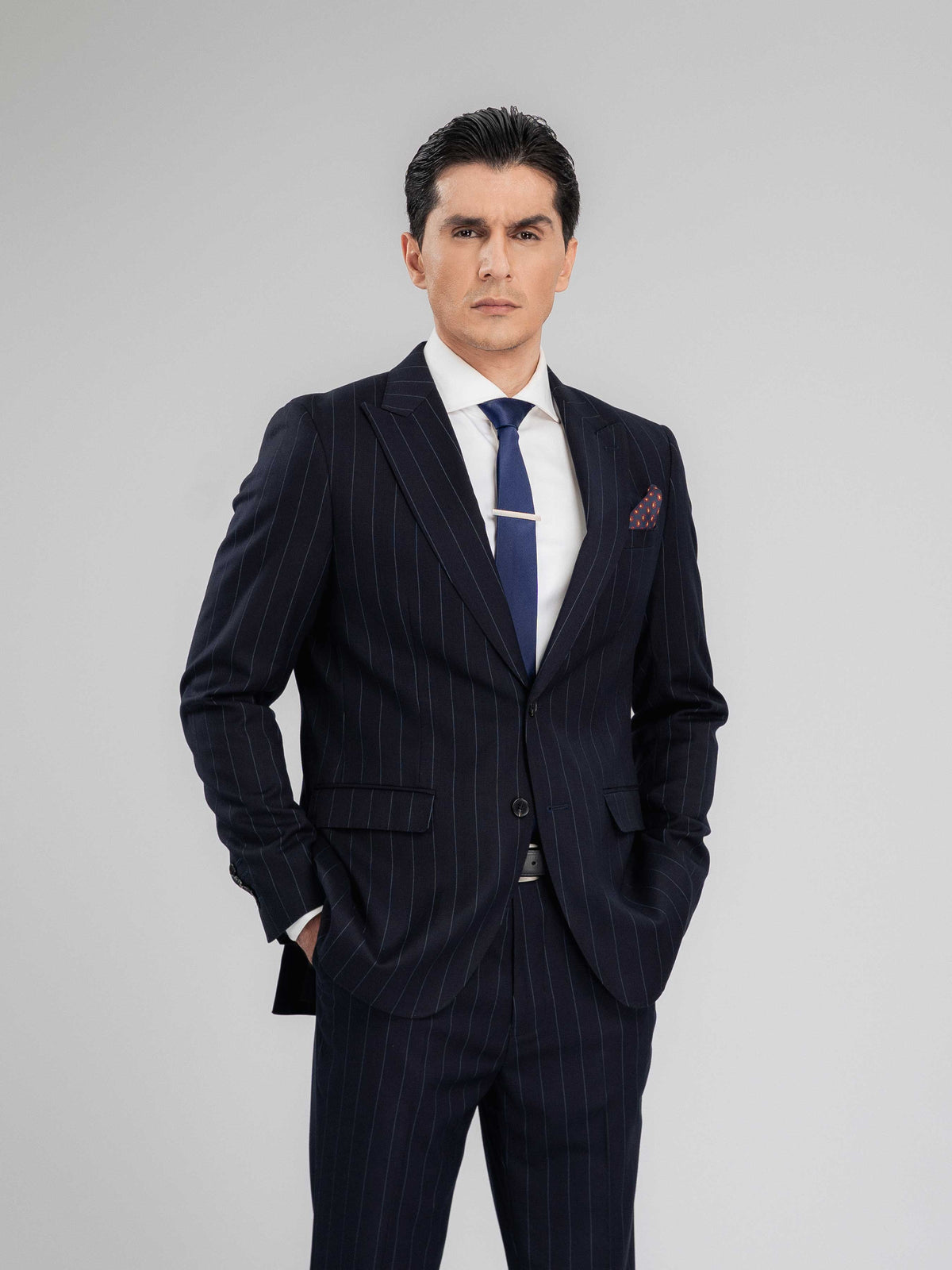 Single Breasted Suit Blazer - Deep Blue Stripe (Peak Lapel) – Zeve Shoes