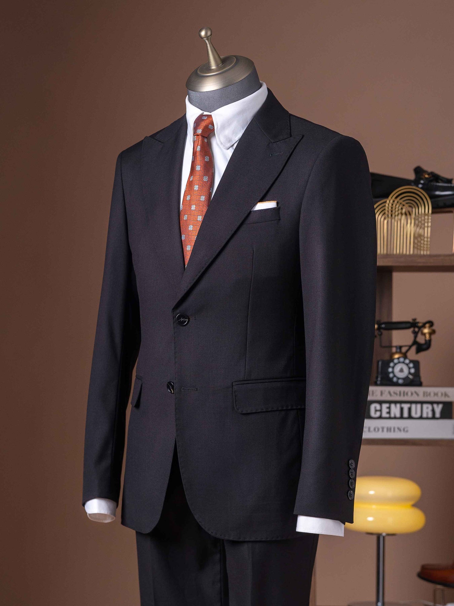 Single Breasted Suit Blazer - Jet Black Plain (Peak Lapel) | Zeve Shoes