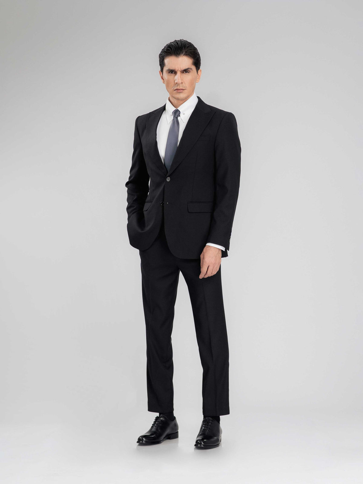 Single Breasted Suit Blazer - Jet Black Plain (Peak Lapel) – Zeve Shoes