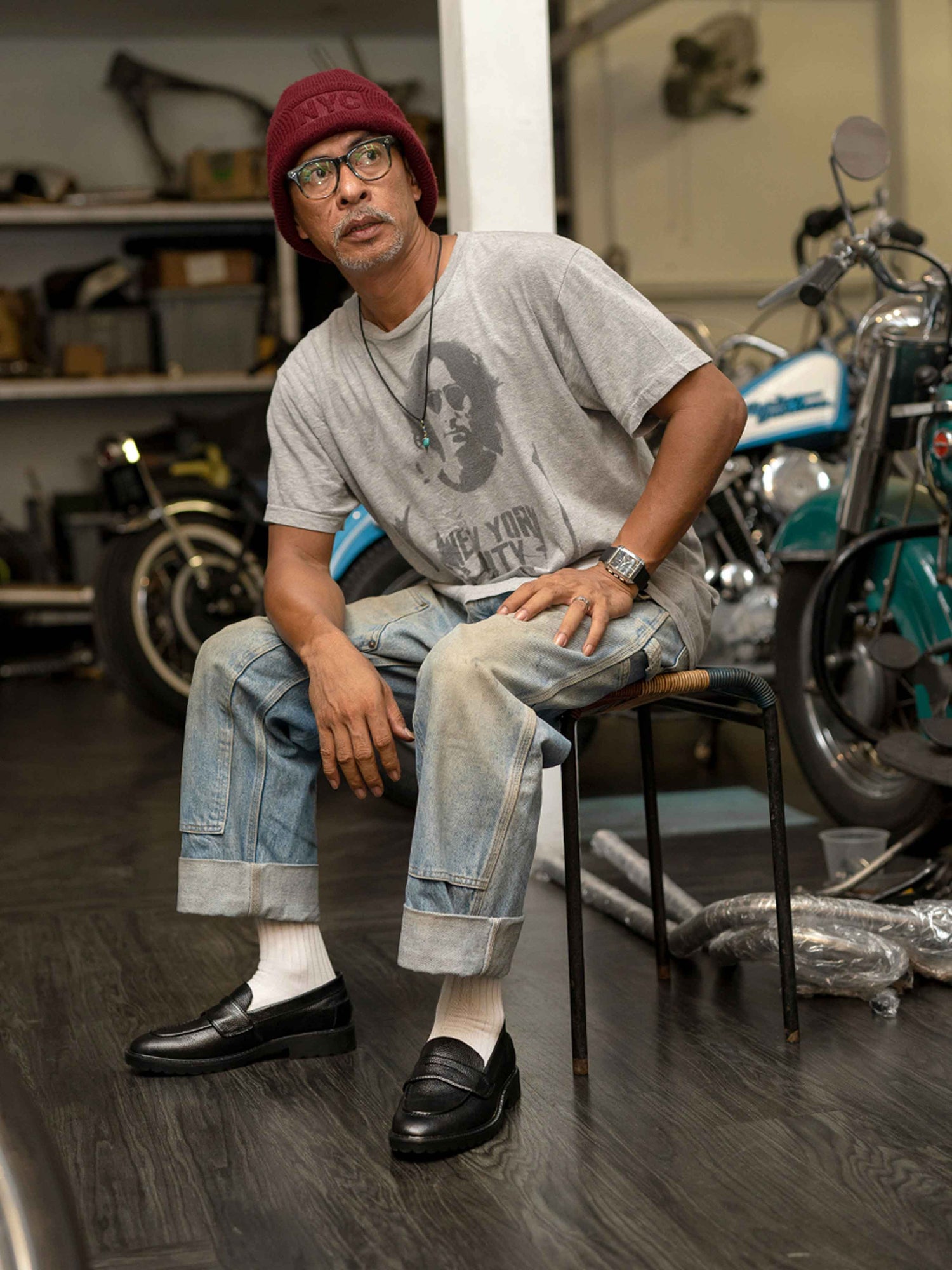 Wayne Penny Loafer - Black Pebble Grain Leather (Combat Sole) | Zeve Shoes