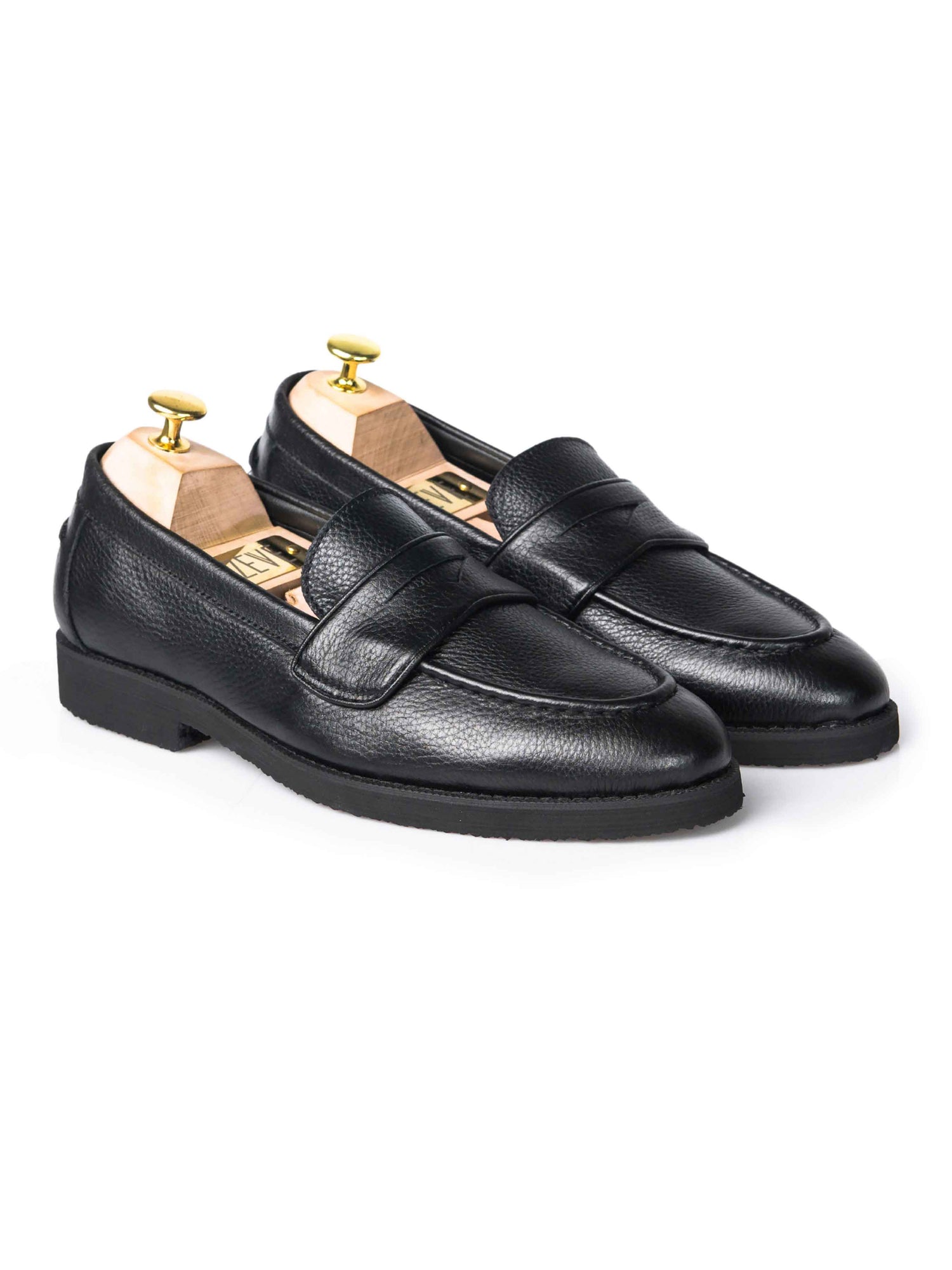 Wayne Penny Loafer - Black Pebble Grain Leather (Crepe Sole) | Zeve Shoes