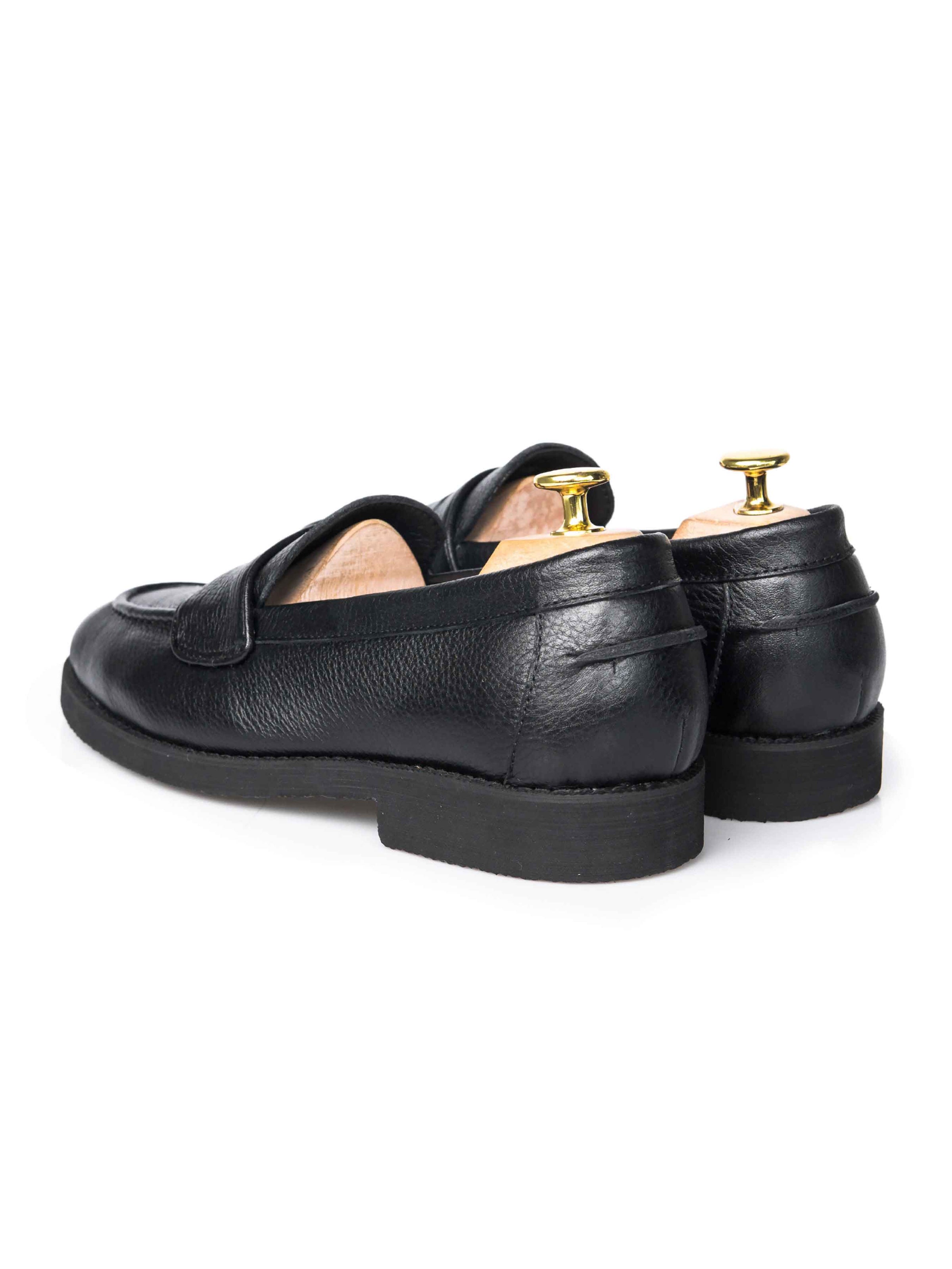 Wayne Penny Loafer - Black Pebble Grain Leather (Crepe Sole) | Zeve Shoes