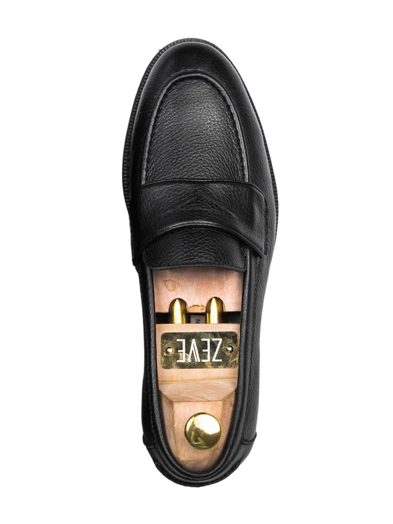 Wayne Penny Loafer - Black Pebble Grain Leather (Crepe Sole) – Zeve Shoes