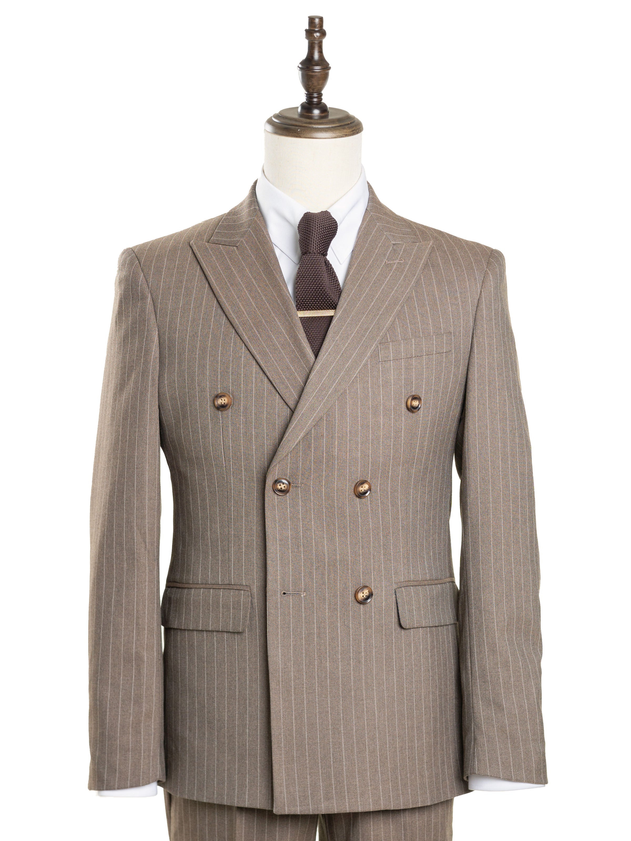 Double Breasted Suit Blazer - Brown Pinstripes (Peak Lapel) | Zeve Shoes