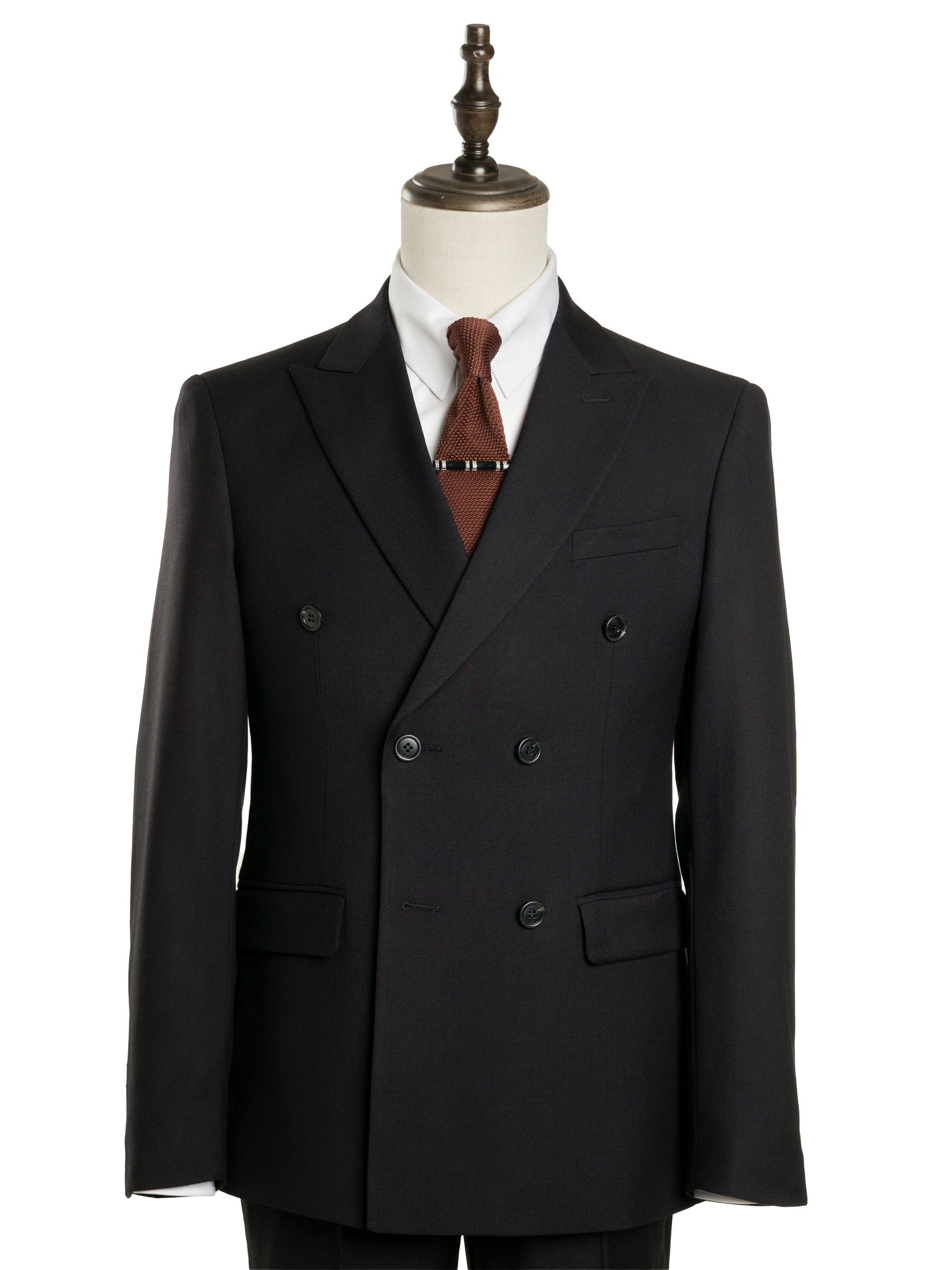 Double Breasted Suit Blazer - Jet Black Plain (Peak Lapel) | Zeve Shoes