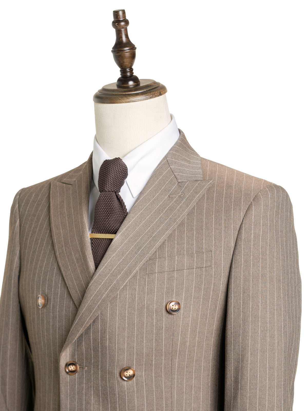 Double Breasted Suit Blazer - Brown Pinstripes (Peak Lapel) – Zeve Shoes