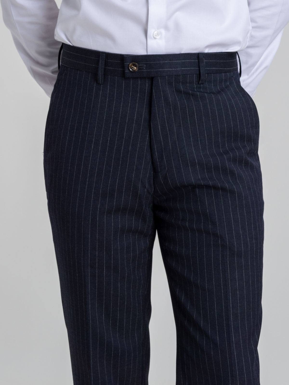 Trousers With Belt Loop - Navy Blue Pinstripes (Slim Straight) | Zeve Shoes