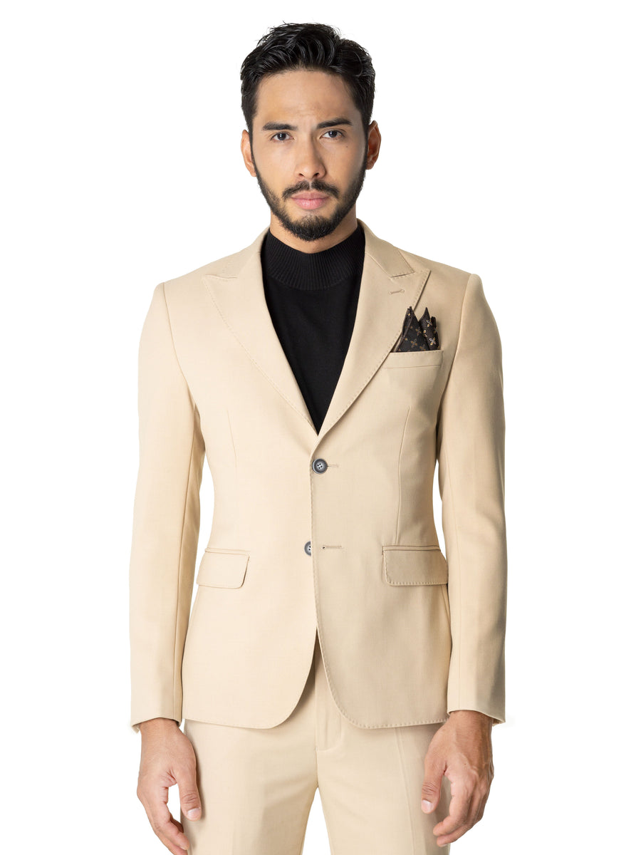 Single Breasted Suit Blazer - Beige Plain (Peak Lapel) – Zeve Shoes