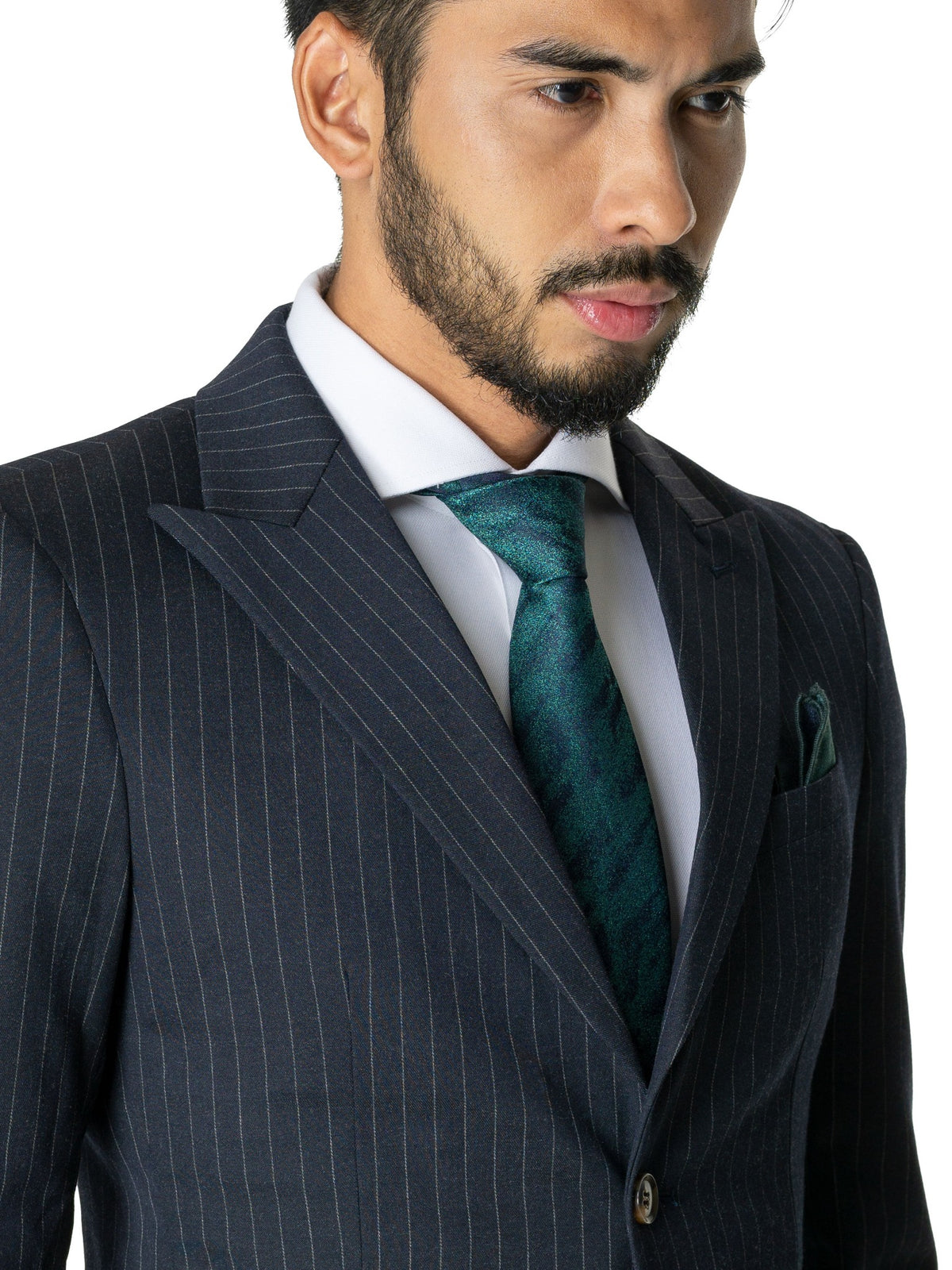 Single Breasted Suit Blazer - Navy Blue Pinstripe (Peak Lapel) – Zeve Shoes